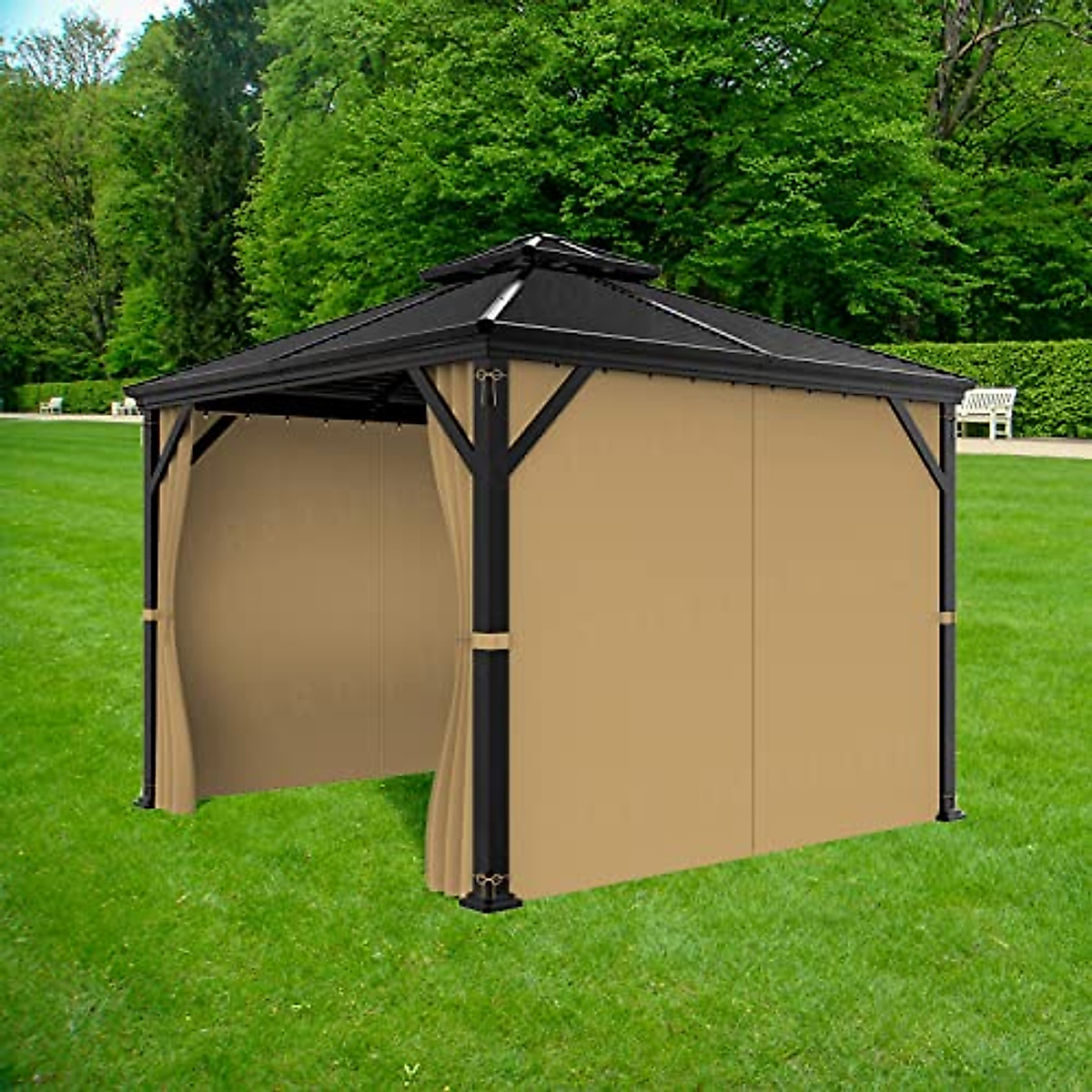 PROTUNE OUTDOORS 12-ft x 12-ft Gazebo Curtains,Privacy Sidewall Set 4-Panel Universal Replacement Shade Curtains Set,Protecting Side Walls (Only Curtain)-Khaki