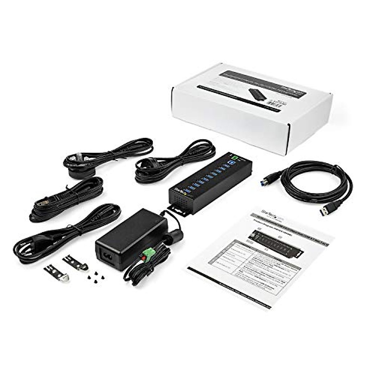 StarTech.com 10-Port USB 3.0 Hub with Power Adapter - Metal Industrial USB-A Hub with ESD & 350W Surge Protection - Din/Wall/Desk Mountable - High Speed USB 3.0 (5Gbps) - (5Gbps) Hub, TAA
