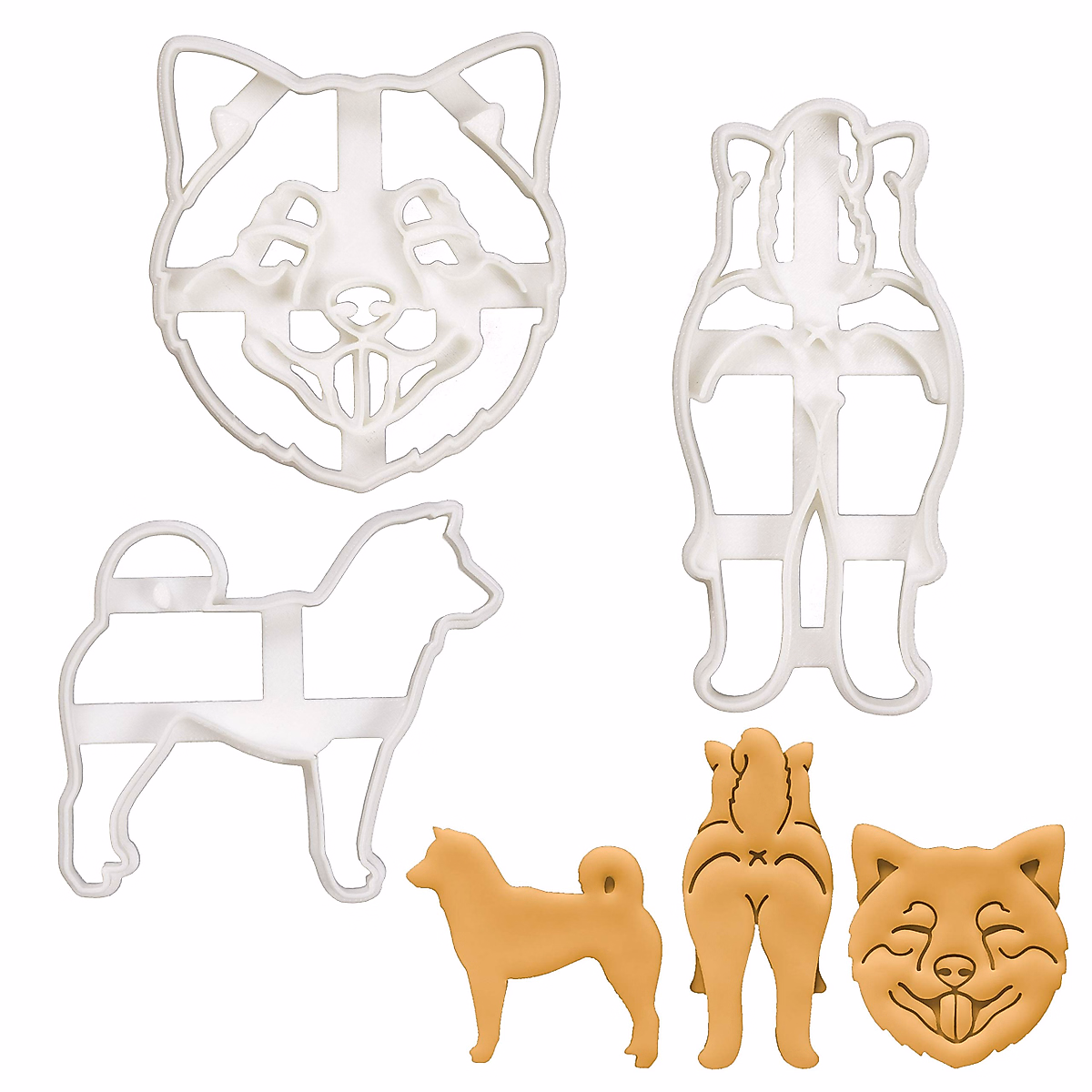 Set of 3 Shiba Inu cookie cutters (Designs: Silhouette, Butt, Face), 3 pieces - Bakerlogy