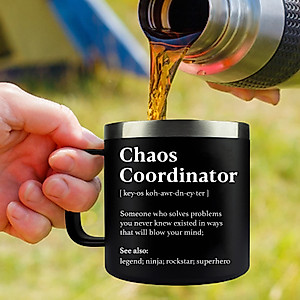 WECACYD Chaos Coordinator Tumbler Mug - Teacher Appreciation Gifts, Administrative Professional Day Gifts - Thank You Gifts for Women, Assistant, Coworker, Boss, Boss Lady, Nurse - 14oz Black Mug