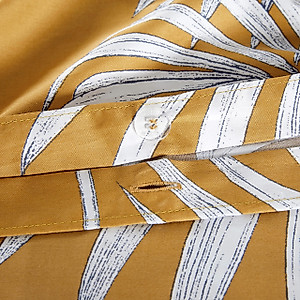 Eikei Midnight Blue Botanical Print Duvet Quilt Cover Egyptian Cotton Bedding Set Modern Luxury Minimal Palm Leaf Dark Charcoal Navy Ocher Floral Watercolor Design (Mustard Yellow, King)