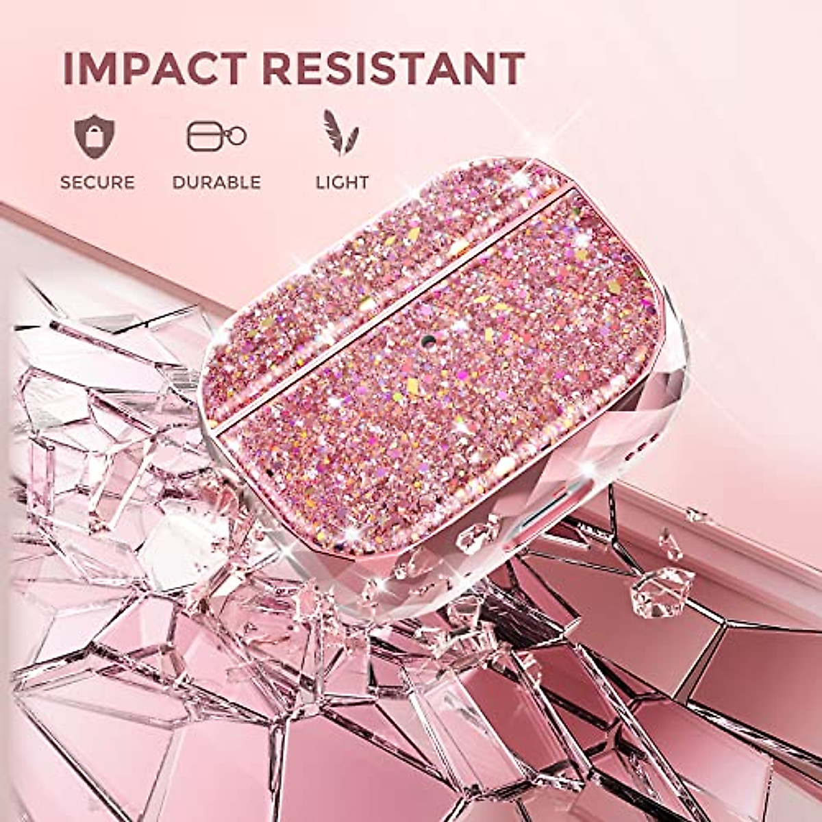 AhaStyle AirPods Pro 2 Case Cover (2023/2022) for Women Girls Luxury Glossy Hard-Shell Protective Case Cover Compatible with Apple AirPods Pro 2nd Gen (USB-C/Lightning Cable) Charging Case(Rose Gold)