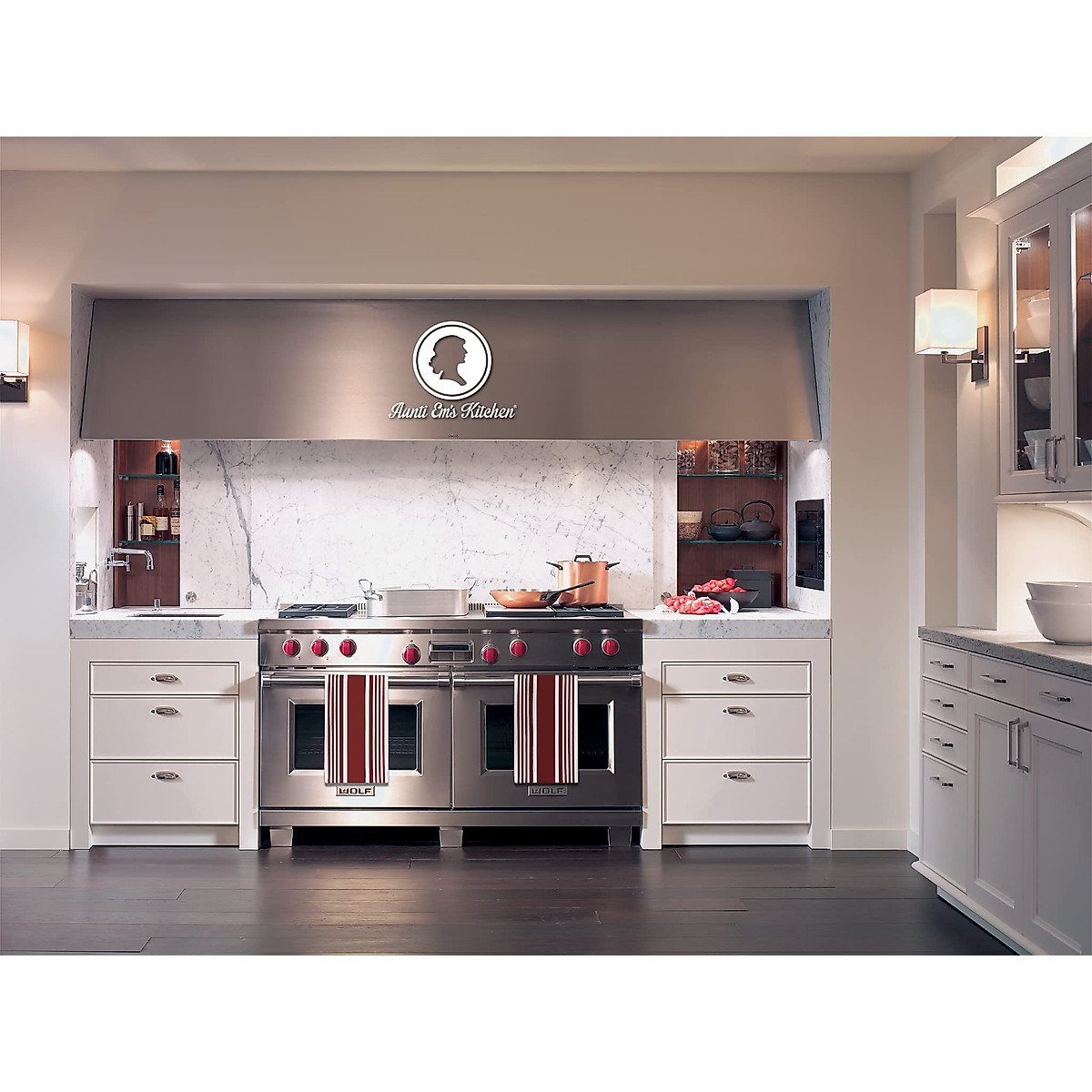 Aunti Em's Kitchen Designer Hand and Kitchen Dish Towels Woven from 100% Responsibly-Farmed, Thick, Luxurious Cotton, Oversized 20 x 30 inches, One Half Dozen, Wine Stripe