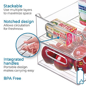 iDesign B00TFDFS6E Plastic Fridge and Freezer Storage Organizer Bin With Handles, Clear Bin for Food, Drinks, Produce Organization, BPA-Free , 14.5" x 5" x 5", Set of 2, Clear