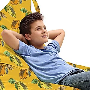 Lunarable Fruits Lounger Chair Bag, Yellow and Orange Colored Exotic Lemons with Colorful Leaves, High Capacity Storage with Handle Container, Lounger Size, Multicolor