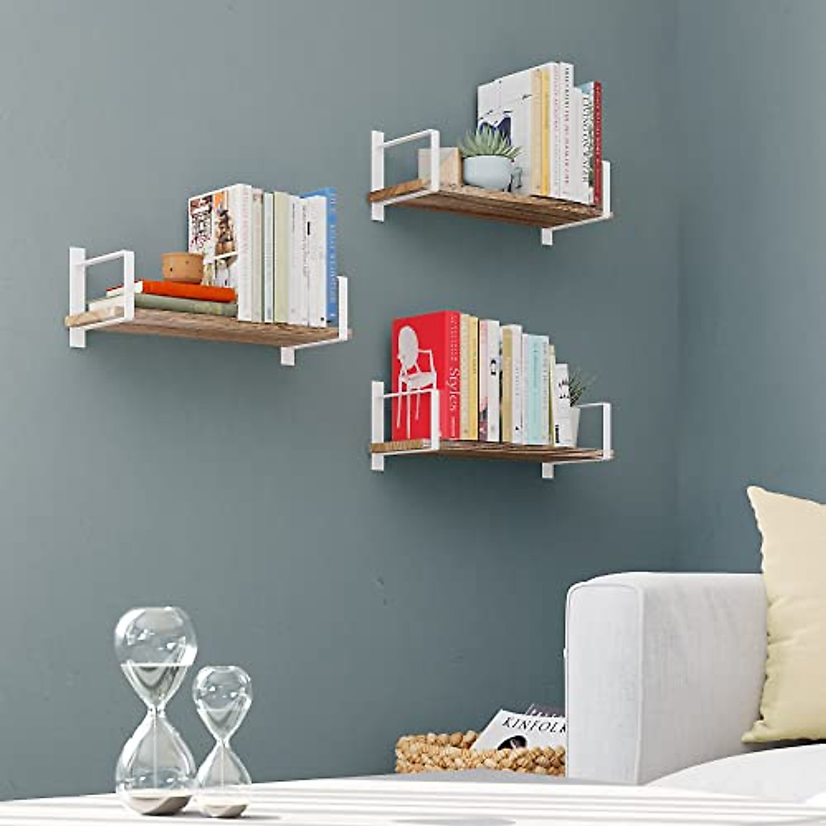 Wallniture Toledo 17"x6" Floating Shelves for Wall Storage, Wall Shelf for Living Room, Bathroom Organization, Bedroom, Office & Kitchen Shelves Burnt Finish Set of 3