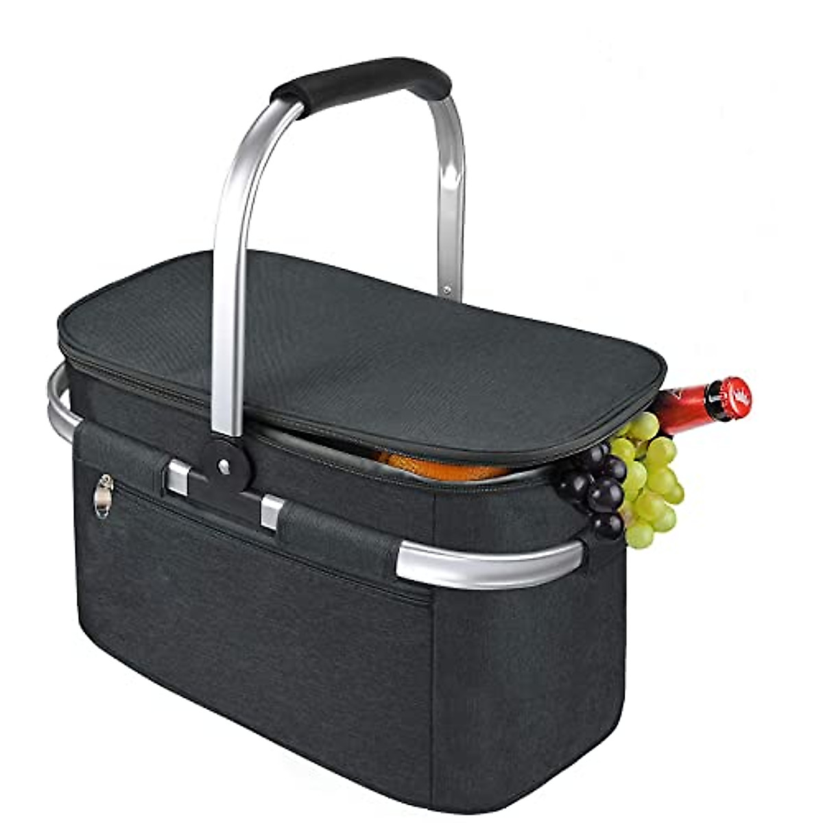 Picnic Basket Foldable Insulated with lid 32L Extra Large Insulated Bag for Picnic, Food Delivery, Take Outs, Grocery Shopping, and as Cooler Bag. Foldable Design