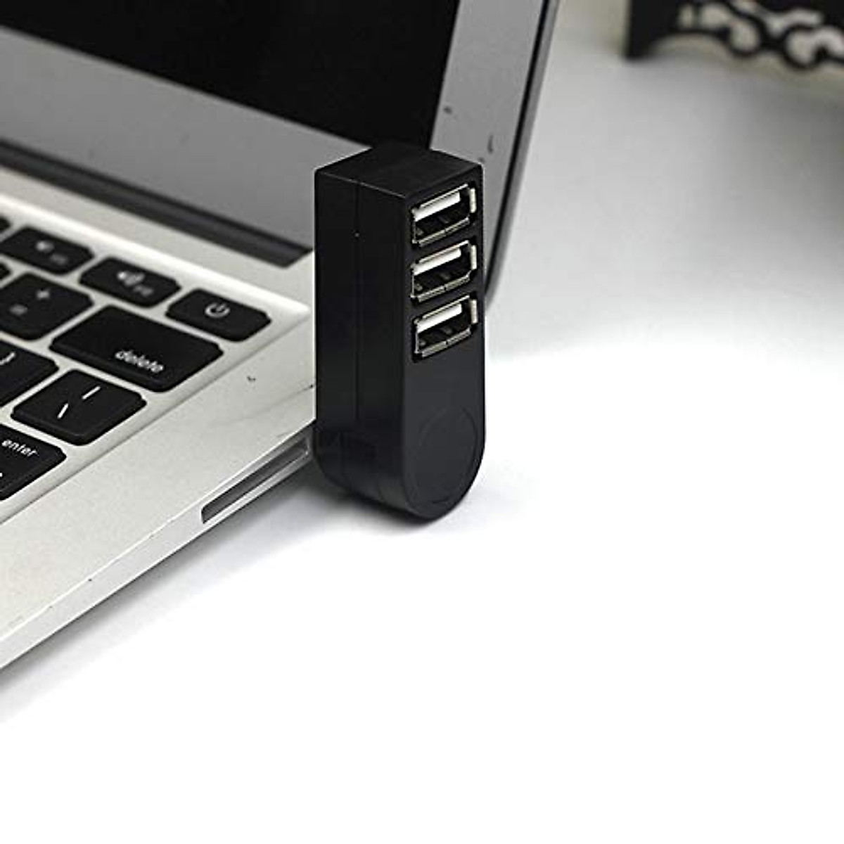 Acamifashion Mini Hub 3 Port 90 Degree USB 2.0 Data Hub Portable Rotating Splitter Adapter Hub for HDD Notebook Mac Black