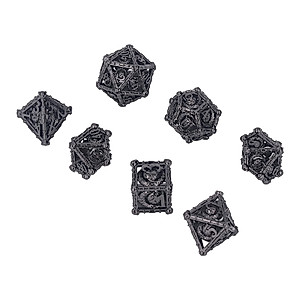 Keenso 7pcs Hollow Polyhedral Dice Set Brass Adult Christmas Party Board Game Dice Props for Role Playing Game
