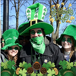 LASPOR St. Patrick's Day Irish Shamrock Sunglasses for Women Men Green Lucky Leprechaun for Costume Accessories (Clover Dark Green)