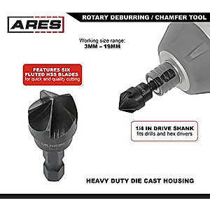 ARES 48003 – 3-Piece External/Internal Rotary Deburring & Chamfer Tool Set – External Debur Coverage of 3 – 36mm - Clean and Repair Internal Edges of Newly Cut Pipes