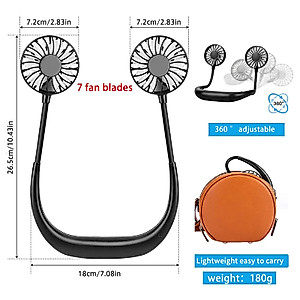 RJVW Portable Neck Fan, Hand Free Personal Hanging Neck Sports Fan USB Rechargeable (3 Speed Adjustable) Wearable Cooling Head Fan,360 Degree Free Rotation for Traveling, Sports, Office, Reading