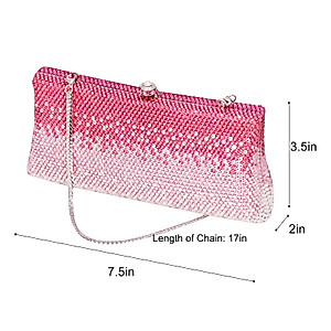 Evevictor Clutch Purse, Small Size Evening Handbag, Rhinestone Money Bag for Cocktail Prom Party Wedding Date (Hot Pink)