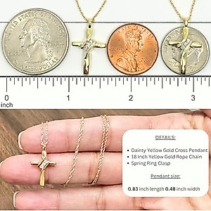 GILDED Small 10 Karat Yellow Gold Natural Round-Cut Diamond Accent 3 Stone Cross Pendant with an 18 Inch Chain