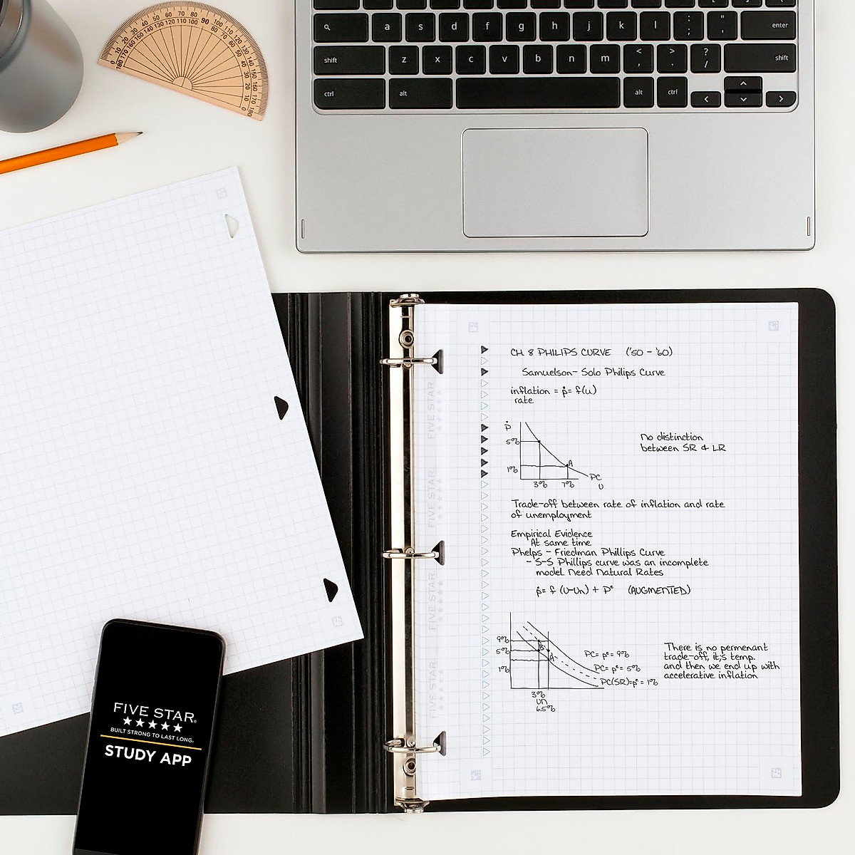 Five Star Loose Leaf Paper, 3 Hole Punched, Reinforced Filler Paper, Graph Ruled Paper, 11" x 8-1/2", 100 Sheets/Pack (17012),White