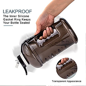 FUNUS Big Water Bottle BPA Free Half Gallon Water Bottle Jug Reusable Water Bottle for Men Women Fitness Sports Gym Outdoor (Transparent Black)