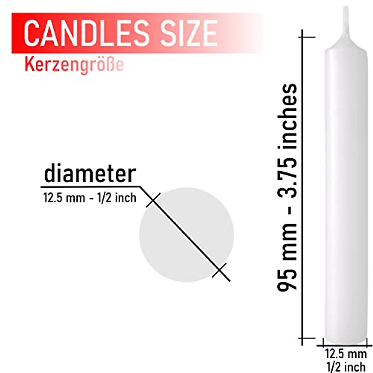 BRUBAKER Tree Candles - Pack of 20 - White - 3¾ x ½ Inches (9.5 x 1.27cm) - Made in Europe - Pyramids, Carousels & Chimes