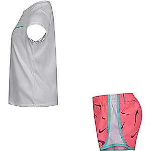Nike Little Girls' Dri-Fit Swoosh All Over Print T-Shirt and Shorts 2 Piece Set (SunsetPulse(26H664-ACG)/White, 3T, 3_Years)