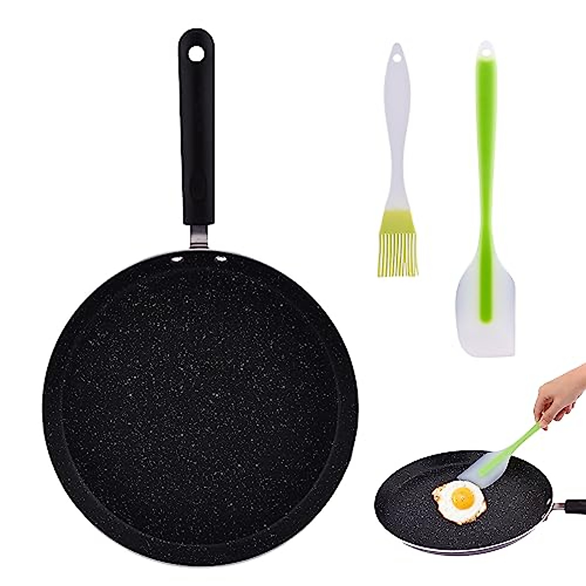 11Inch Griddle Pan with Scraper, Oil Brush, Nonstick Grill Pan for Cooking Eggs, Frying, Grill, Omelettes, Kitchen Griddle Cookware Griddle Pancake Pan, Easy Clean (size:11Inch)