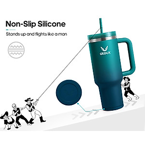 Gedux 40oz Tumbler With Handle, 2-IN-1 Leak Proof Lid (Straw/Flip), Insulated Water Bottle, Stainless Steel Tumbler with Non-Slip Silicone, Wide Mouth Travel Mug Cupholder Friendly Dishwasher Safe
