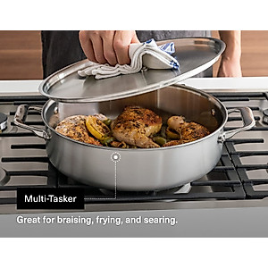 Misen 6 Quart Stainless Steel Rondeau Pot with Lid - 5-Ply Steel Braiser Pan with Handles