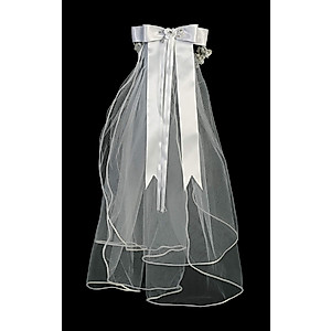 SWEA Pea & Lilli Girls First Communion Veil - White Holy 1st Communion Headpiece with Comb and Flowers