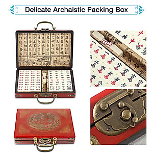IRONWALLS Chinese Majong Set, 146PCS Mahjong Tile Set with 1” Majongg Tiles, 2PCS Dice & Wooden Carrying Case Box, Complete Majong Game Sets for Travel Party Family Game