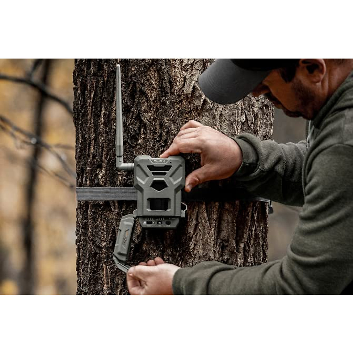SPYPOINT Flex Dual-Sim Cellular Trail Camera 33MP Photos 1080p Videos with Sound and On-Demand Photo/Video Requests - GPS Enabled Mount Bundle with Lexar 32GB Micro SD Card (1 PK)