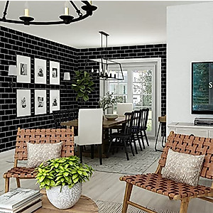 Fiula Black Brick Trellis Wallpaper - Peel and Stick Self Adhesive Subway Tile for Kitchen 17.7"78.7"