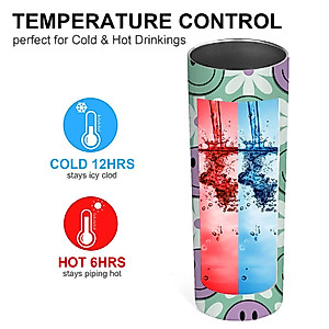 Retro Daisy Smile Face Seamless 20oz Tumbler With Lid Reusable Stainless Steel Water Bottle for Hot & Cold Drinks Tea Cup Iced Coffee Travel Mug Birthday Gifts for Women (Pack of 1)