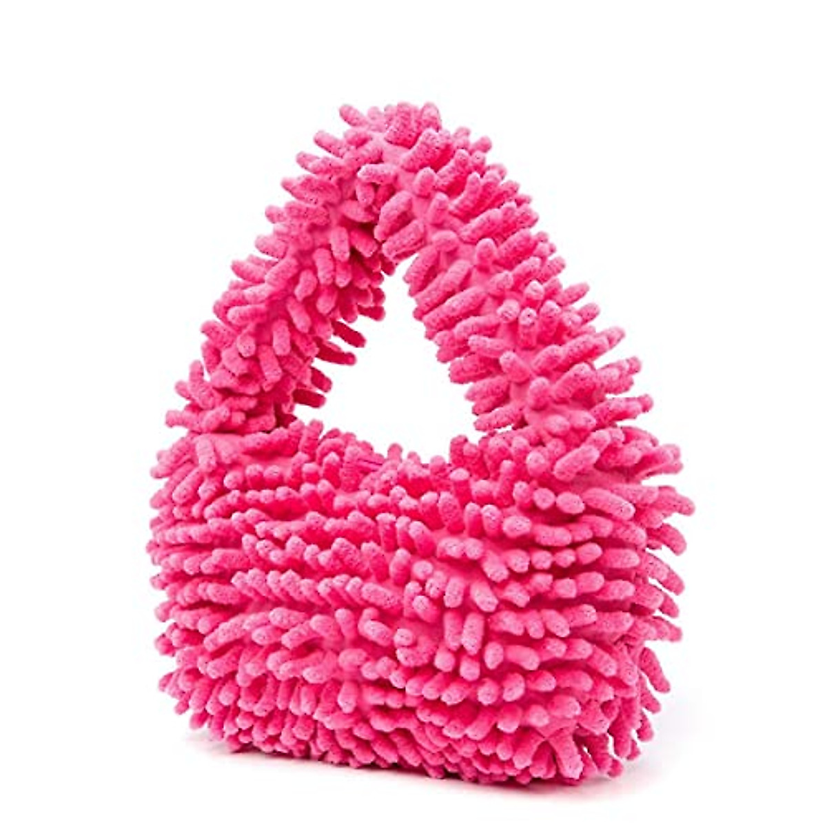 OYOANGLE Women's Y2K Fashion Handbag Fluffy Satchel Handmade Hobo Bag Soft Small Clutch Bag Hot Pink One-Size