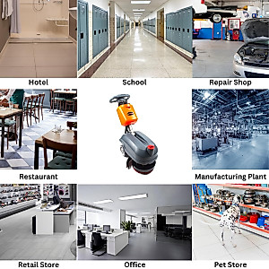 SUNMAX RT15 Compact Commercial Walk-Behind Floor Scrubber Machine, 14" Disc Brush, Battery Powered, 14,500 sqft/h Cleaning Efficiency