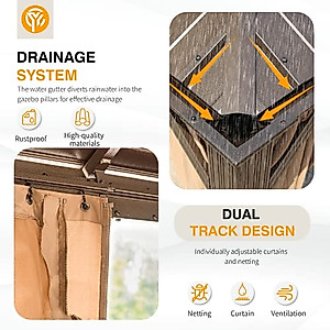 YOLENY 10'x12' Hardtop Gazebo with Double Galvanized Steel Roof, Pergolas Aluminum Frame, Curtains and Netting Included, Metal Outdoor Gazebos for Patios, Garden, Lawns, Parties