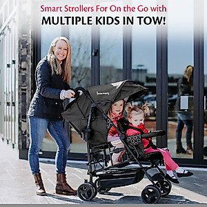 Kinderwagon HOP Lightweight Double Stroller - Umbrella Stroller, Twin Stroller Compatible with One Infant Car Seat, Smooth Infant and Toddler Double Stroller, Includes Rain Cover & Cup Holder (Black)