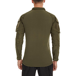 TACVASEN Tactical Shirt for Men 1/4 Zip Combat Shirt Long Sleeve with Pockets Army Pullover Military Lightweight Hiking Shooting Training Green L