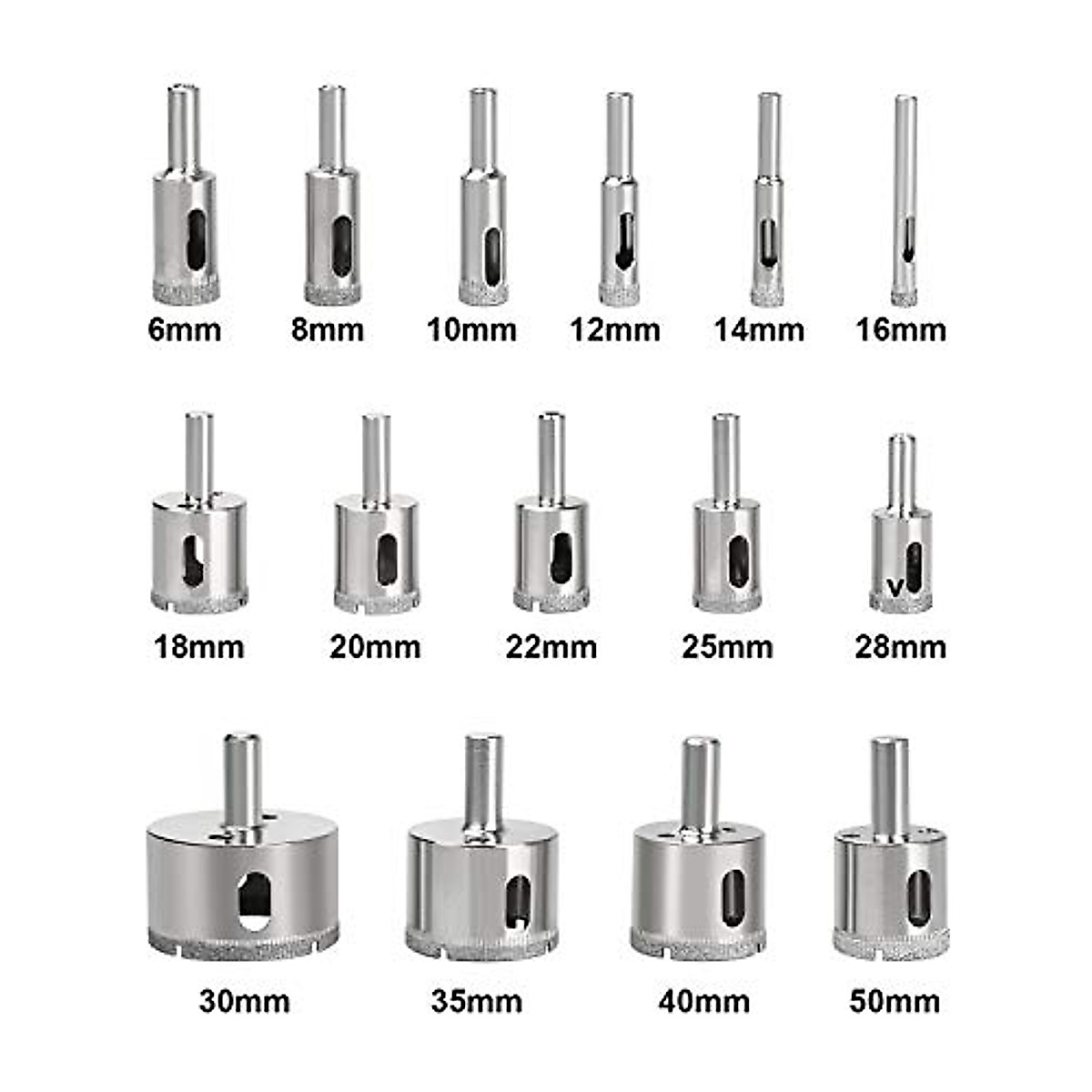 Hole Saw Set,15Pcs Diamond Drill Bits, Tile Hole Saw Kit,Coated Core Drill Bits with Hole Saw Guide Jig Fixture,Adjustable Hole Saw Centering Locator Suction Holder for Glass, Ceramics,Tile 6-50mm