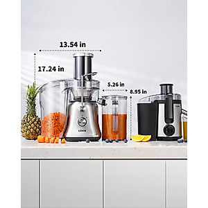 GDOR 1300W Powerful Juicer with Larger 3.4" Feed Chute, Titanium Enhanced Cutting System, Centrifugal Juice Extractor Maker with Heavy Duty Full Copper Motor, Dual Speeds, BPA-Free, Silver