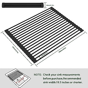 HANZENMA Roll Up Dish Drying Rack Over The Sink Kitchen Roll Up Sink Drying Rack Multipurpose Foldable Sink Drying Mat, Heat-Resistant, Anti-Slip & Anti-Rust Dish Rack for Kitchen, 20.5" x 13", Black
