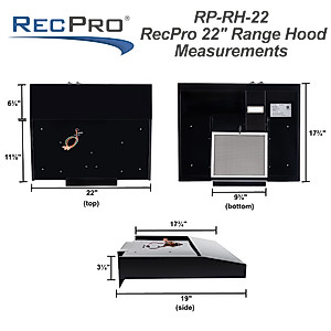 RecPro RV Stove Range Hood Vent | 22" Stainless | Low Profile | 12V | Charcoal Filter