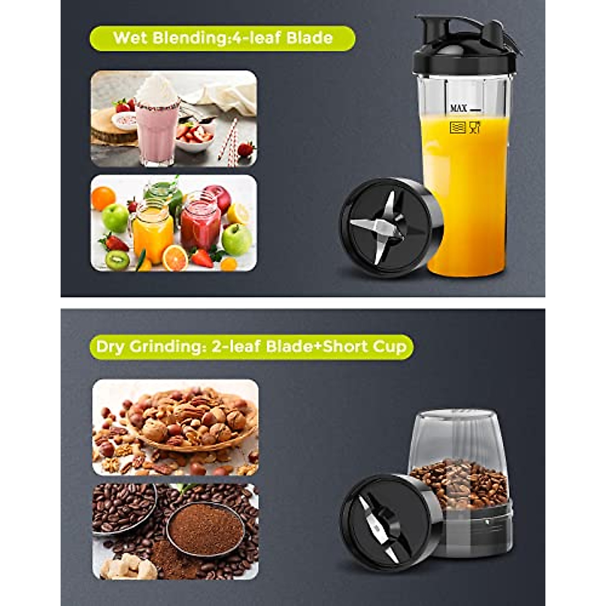 Syvio Blender for Shakes and Smoothies, 600W Personal Blender, Smoothie Blender with 2 BPA-Free 20 Oz Sport Cup, 2 Party Mugs, 1 * 10 Oz short cup,Easy to Clean