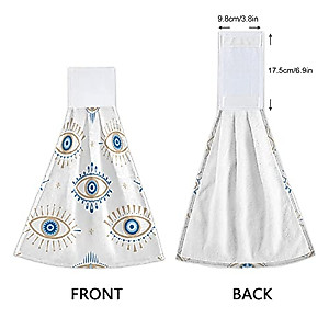 xigua Hanging Hand Towels Set of 2 pcs-Evil Eye Kitchen Hand Towels with Hanging Loop Soft Absorbent Tie Towels for Kitchen/ Bathroom/ Tabletop Home