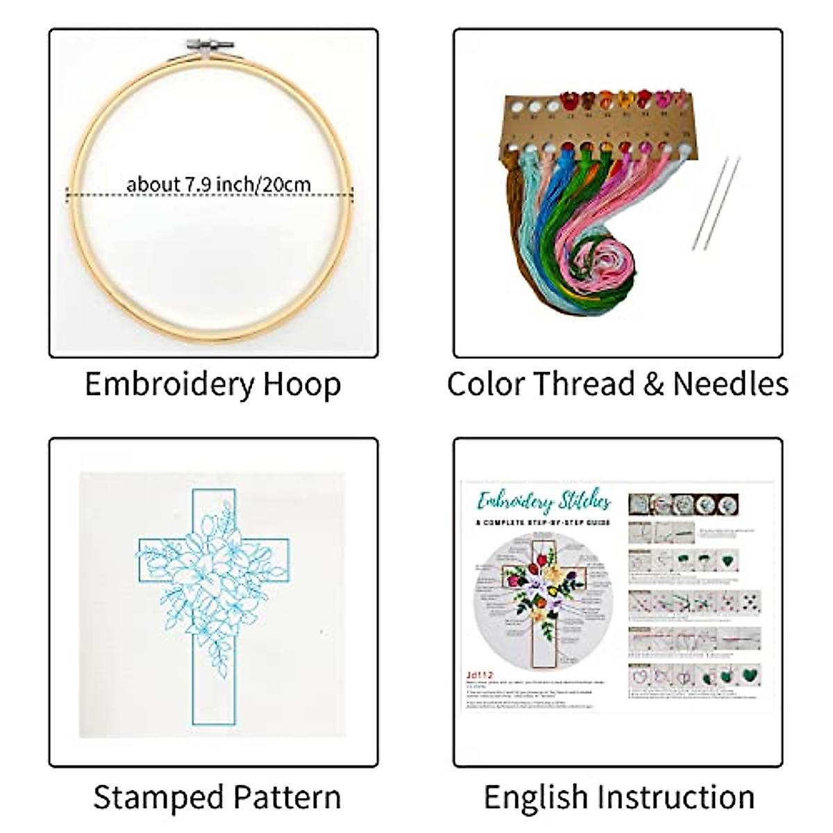 Louise Maelys Cross Lily Pattern Embroidery Starter Kit,Cross Stitch Kits for Adults with Embroidery Hoop Needles Threads Instruction -Easter Jesus