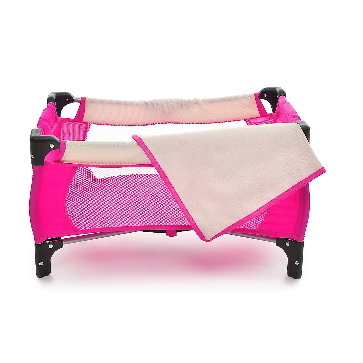fash n kolor Doll Pack N Play Crib Fits up to 18" Dolls Blanket and Carry Bag Included (Hot Pink)