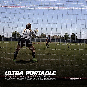 PowerNet Carli Lloyd Soccer Goal | Portable Net Collapsible Metal Base | Quick Setup Ultra Portable | Full Size Framed Soccer Goal | 1 Goal + 1 Carry Bag (12X6 FT)