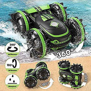 Arulis Amphibious Remote Control Car, 2.4Ghz 4WD Double Sided 360° Rotating RC Stunt Car, Remote Control Boat with Gesture Sensor, Toy Cars Gifts for 3 4 5 6 7 8+ Year Old Boys, Pool Water Beach Toy