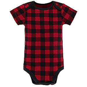 The Peanutshell Short Sleeve Baby Bodysuits Set for Boys or Girls - Woodland Animal & Buffalo Plaid - 5 Pack Set (18M)