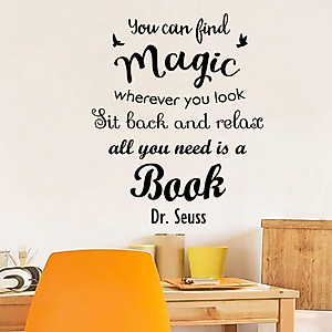 Book Reading Motivation Quotes Wall Sticker Vinyl Decal for Girls Boys Kids Library Bedroom Nursery Daycare Kindergarten Story Home Decor Sticker Wall Art Vinyl Decoration Size (10x8 inch)