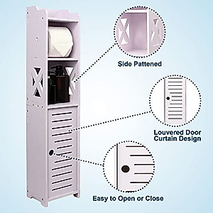 Aomomery Small Bathroom Storage Cabinet,Toilet Paper Stand for Small Spaces,4 Tier Design Slim Storage Cabinet,Waterproof Toilet Storage Cabinet,(Light Lavender)