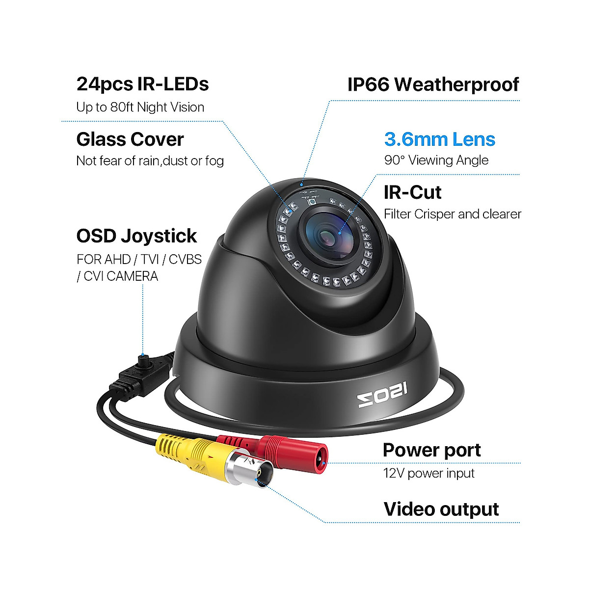 ZOSI 1080P HD Security Camera Indoor Outdoor,1920TVL 2.0MP 4-in-1 HD TVI/CVI/AHD/CVBS CCTV Camera,Weatherproof,80ft IR Night Vision,for 960H,720P,1080P,5MP,4K Analog Home Surveillance DVR System