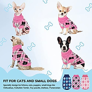 MORVIGIVE Rhombus Knit Small Dog Sweaters, Turtleneck Puppy Jumper Warm Kitten Pullover Sweater for Cold Weather, Dogs & Cats Soft Sweatshirts Boys Girls Pet Knitwear Clothes for Fall Winter Black XL
